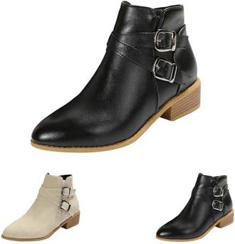 Generic Bottes pour femme avec fermeture éclair latérale à talon bloc - Bottes intelligentes pour le bureau, le travail - Double boucle - Bout pointu - Bottin
