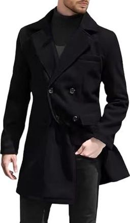 Generic Trench-coat &agrave; double boutonnage pour homme avec revers crant&eacute; pour lhiver, Noir, XXL
