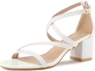 Allegra K Femmes Sandales Talons Épais Brides Croisées Scintillantes Blanc 41