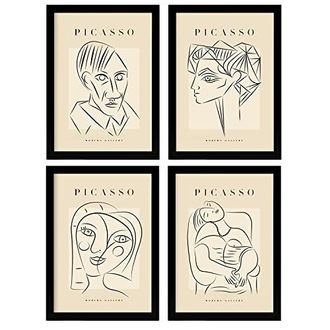 Nacnic Ensemble de 4 illustrations de Picasso. Portraits. Illustrations &agrave; un seul trait dans le style de la galerie dart. Peintures pour la d&eacute;coration int&eacute;ri