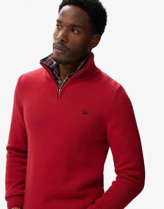 Superdry Strickpullover in aus Baumwolle in Expedition Red mit kurzem Rei&szlig;verschluss-Rot