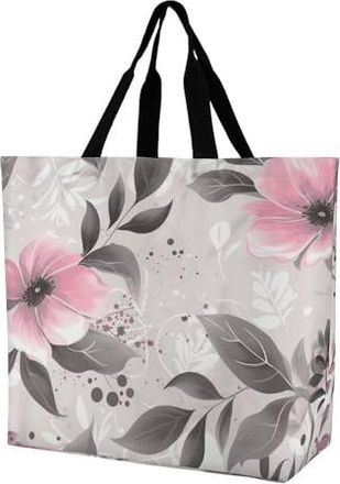 Generic Fleurs Et Feuilles Roses Sur Fond Gris Sac Courses Pliable Sacs De Courses D&eacute;contract&eacute; Sac Cabas Pour Shopping Universit&eacute; Gym