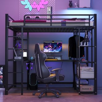 Merax Kinderbett Hochbett,Metall,90x200 cm, mit Schreibtisch,mehrere Regalen,einfach Kleiderschrank-Design,Leiter, Stabiler Metallrahmen, f&uuml;r Kinder und Jug