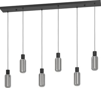 Eglo H&auml;ngelampe Maione, Pendelleuchte Rauchglas &uuml;ber Esstisch, 6-flammige Deckenlampe h&auml;ngend aus Metall in Schwarz und Glas bedampft in Grau, E27 Fassung,