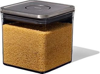 Oxo SteeL POP-Behälter flach (2,6 l) - große, quadratische Vorratsdose mit Deckel für eine luftdichte Aufbewahrung von Lebensmitteln