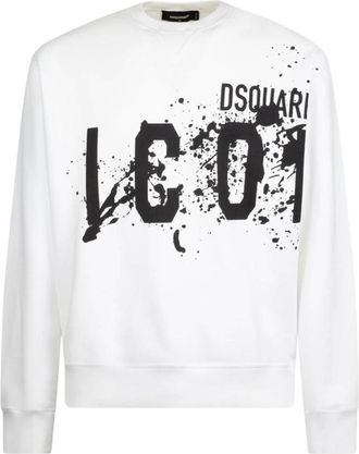 Dsquared2 Homme, Sweatshirts et sweats à capuche, Blanc, Taille: M Icon Splash Crewneck SweaT-shirt