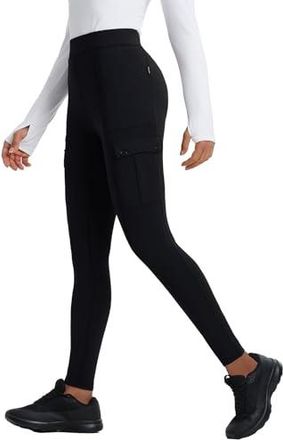 Baleaf Pantalon cargo doubl&eacute; en polaire pour femme - Legging thermique imperm&eacute;able avec poches - Pantalon fusel&eacute; pour lhiver, la randonn&eacute;e, la marche, le ski