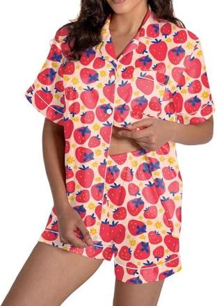 Generic Tenues deux pi&egrave;ces pour femmes de la Saint-Valentin 2026 pour femmes, ensemble short &agrave; manches courtes et col en V, rose, XXL