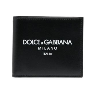 Dolce & Gabbana Homme, Accessoires, Noir, Taille: ONE Size Portefeuille en cuir avec logo imprim&eacute; sur le devant