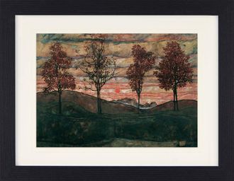 1art1 Egon Schiele Poster Vier B&auml;ume, Kastanienallee im Herbst, 1917 Gerahmtes Bild Mit Edlem Passepartout | Wand-Bilder | Im Bilderrahmen 40x30 cm