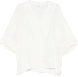 Eleventy Femme, Blouses et Chemises, Blanc, Taille: 40 FR Chemise Oversize &agrave; Manches Courtes et Col en V