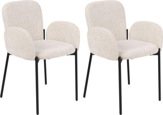 Beliani Esszimmerstuhl 2er Set Beige Stoffbezug mit Schwarzen Metallbeinen Hohen Armlehnen Retro Wohnzimmer Essbereich Flur Ausstattung Möbel