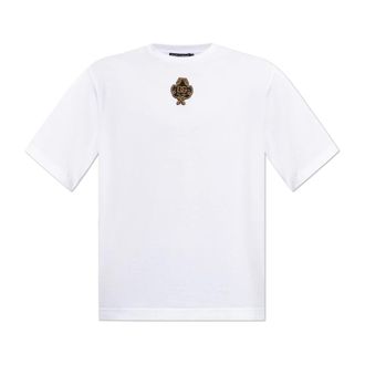 Dolce & Gabbana Homme, Tops, Blanc, Taille: XL T-shirt avec appliqu&eacute;