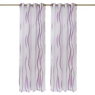 Joyswahl Gardine Voile Vorhang mit Wellen-Muster &raquo;Alwine&laquo; Schals Fenster Vorh&auml;nge BxH 140x225cm Violett mit &Ouml;sen 2er Pack