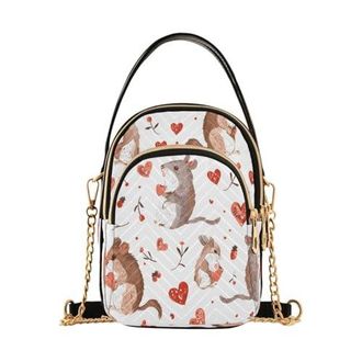 Mnsruu Petit sac &agrave; bandouli&egrave;re en cuir pour femme Motif &eacute;cureuil Coeur Saint-Valentin
