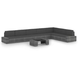 vidaXL vidaXL Salon de jardin 8 pcs avec coussins Gris R&eacute;sine tress&eacute;e