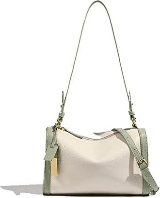 Generic Sac &agrave; bandouli&egrave;re Hobo en cuir v&eacute;ritable pour femme, sac &agrave; main d&eacute;contract&eacute;, sac &agrave; bandouli&egrave;re tendance avec fermeture &eacute;clair, sacs cylindriques, WHIT
