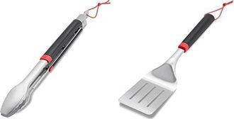 Weber 6317 Grillzange, Schwarz/Silber & 6318 Grillwender, 40 cm, Edelstahl, Schwarz/Silber