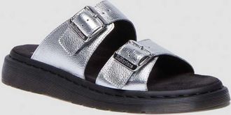 Dr. Martens Josef Metallic Leder Slide Sandalen in Grau, Größe: 36