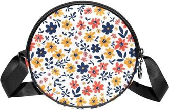 Generic Sac &agrave; bandouli&egrave;re rond pour femme, petit sac &agrave; bandouli&egrave;re &agrave; motif floral avec fermeture &eacute;clair, bretelles r&eacute;glables, sac &agrave; main rond d&eacute;contract&eacute; pour