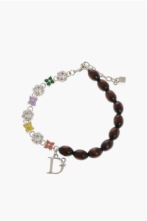 Dsquared2 Half Charms and Half Wood Bead Bracelet size Unica