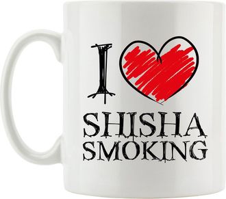 Pixxprint I Love Shisha Smoking Fun Tasse, ca. 300ml Fassungsvermögen, Keramik Weiß, Spülmaschinenfest