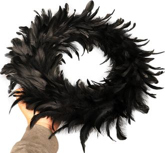 Generic Haust&uuml;rkranz mit Federn | Kranz aus schwarzen Naturfedern, 40,6 cm (16 Zoll), Foto-Zubeh&ouml;r f&uuml;r Partygeschenke, gruselige Szene, Halloween-Haust&uuml;rdekor