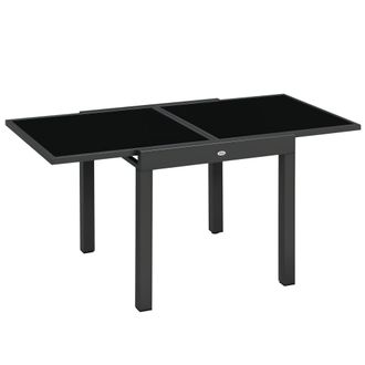 OUTSUNNY Gartentisch, Balkontisch mit Klappbarer Tischplatte, Terrassentisch mit Glas Tischplatte, Esstisch für Garten, 160 x 80 x 75 cm Schwarz