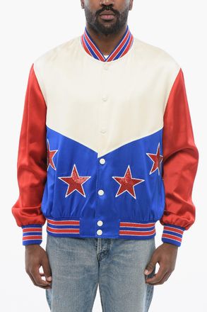 Celine Satin Bomber STARS with Color Block Design and Sequin Details Celine