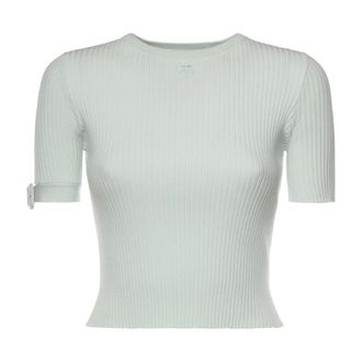 Courr&egrave;ges Buckle Rib Knit T-Shirt - - Knitwear - Damen - Gr&uuml;n - S