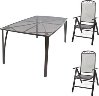 Dema Dema - Gartenm&ouml;bel Streckmetall 1 x Tisch 150x90x72 + 2 x Stuhl Set Garten Sitzgruppe