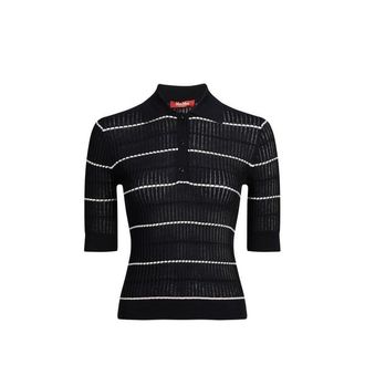 Max Mara Pull col polo &agrave; rayures en soie et laine vierge