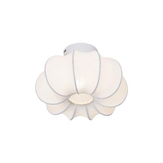 QAZQA Japandi Japandi Deckenleuchte I Deckenlampe I Lampe I Leuchte Wei&szlig; 27cm - Plu Asyesha I Wohnzimmer I Schlafzimmer - Textil Rund - LED geeignet E27