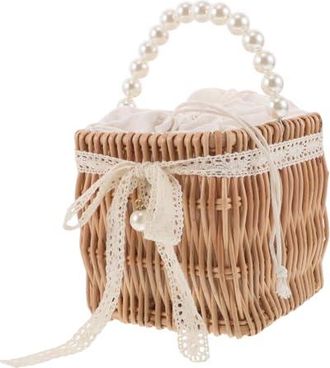 BESPORTBLE Sac à Main Rotin Tressé avec Chaîne Perles Sac Bandoulière Femme Paille Élégant et Respirant pour Printemps pour et Sorties