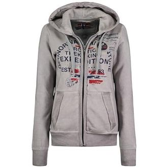 Geographical Norway Gergen Lady - Sweat Femme Zip Capuche Poches - Sweatshirt Manches Longues Chaud Hoodie Veste - Pull Femmes Saison Printemps Ete Automne Hiver (Gris Cl