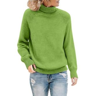 Generic Pull pour femme en tricot ample &agrave; manches longues tendance de couleur unie - Pull confortable &agrave; col roul&eacute; - Pull chaud d&eacute;contract&eacute; pour femme pour lau