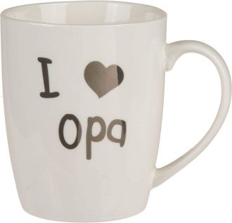 Out of the Blue Kaffeebecher I love Opa, Herumtovi, braun-metallischer Schriftzug auf altweißem Hintergrund, Maße: Ø 8,8 cm (ohne Henkel); Höhe 10,5 cm; Volumen: ca. 