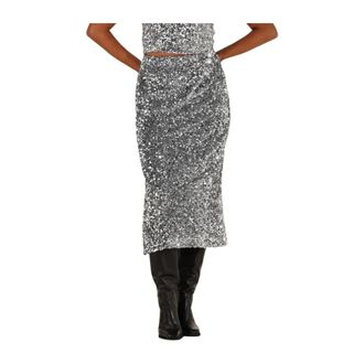 Notre-V Gl&auml;nzender silberfarbener Midirock - - Skirts - Damen - Grau - L