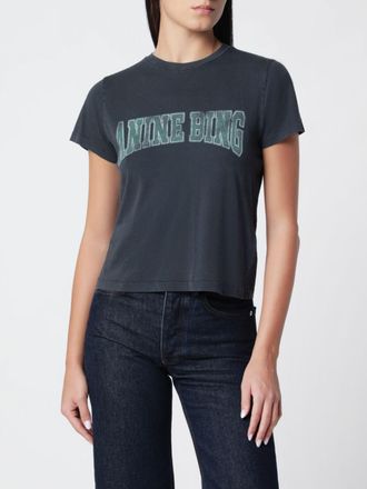 Anine Bing Baumwoll-T-Shirt mit Rundhalsausschnitt und kontrastierendem Logo