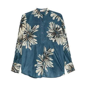 Brunello Cucinelli Femme, Blouses et Chemises, Bleu, Taille: 38 FR Floral Print Silk Blend Long Sleeve Shirt