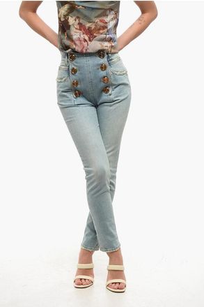Balmain High-Waisted Slim Fit Jeans with Golden Buttons 13cm Größe 40