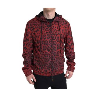 Dolce & Gabbana Homme, Sweatshirts et sweats &agrave; capuche, Multicolore, Taille: M Audacieuse Veste Bomber &agrave; Capuche L&eacute;opard Rouge