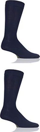 SockShop Homme et Femme Plaine et ray&eacute;s Colour Burst Chaussettes en bambou &agrave; coutures lisses Paquet de 2 In The Navy 48-50