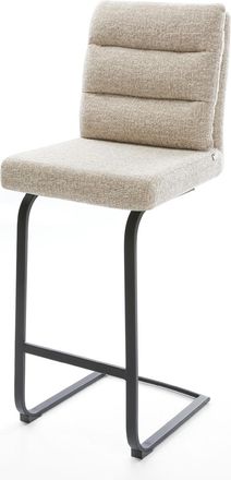 DELIFE Barstuhl Pela-Flex Webstoff Soft Beige Freischwinger Flach Metall Schwarz, Barst&uuml;hle