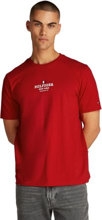 Tommy Hilfiger Herren T-Shirt Kurzarm mit Branding, Mehrfarbig (Medium Red), S