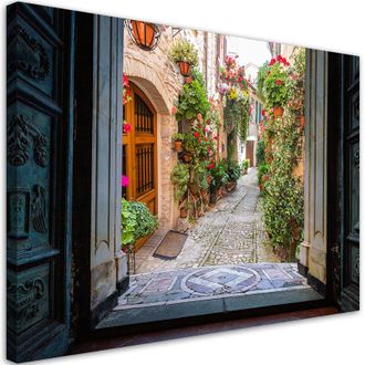 Feeby Bilder - Foto Geschenk - Blick auf eine italienische Stra&szlig;e - 120x80 1tlg - Leinwandbilder Wohnzimmer - Wandbild &uuml;ber dem Bett - Bild Schlafzimmer - A
