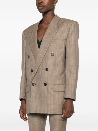 Saint Laurent Check Pattern Double-Breasted Blazer - beige