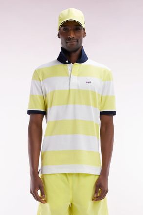 Eden Park Maillot &Agrave; Manches Courtes En Coton Pima Cercl&eacute; Jaune Et Blanc Coupe Droite