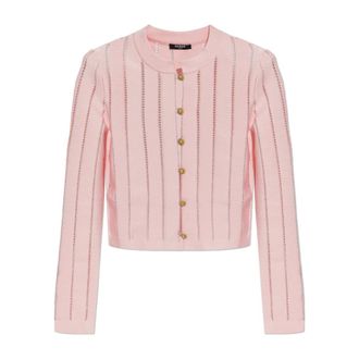 Balmain Femme, Pulls, Rose, Taille: 38 FR Cardigan Court Fl&eacute;chage en Maille