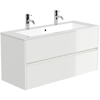 Magnolia Home Doppelbadm&ouml;bel Taifun und Waschtisch 120 cm 2 Greif SoftClose wei&szlig; Hgl